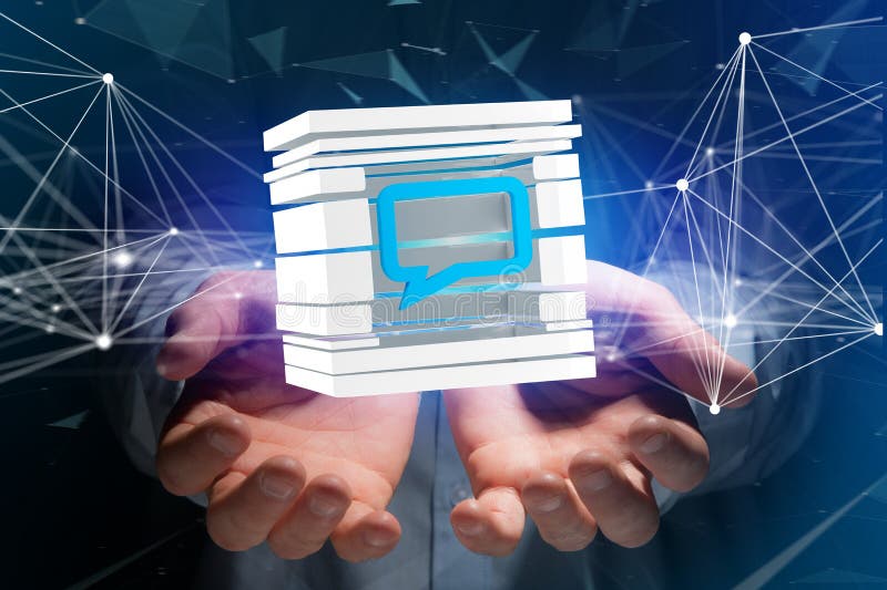 3D Rendering Blue Email Symbol Displayed in a Sliced Cube Stock Image ...