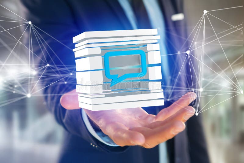 3D Rendering Blue Email Symbol Displayed in a Sliced Cube Stock Image ...