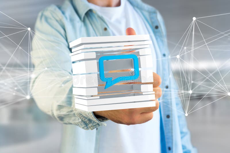 3D Rendering Blue Email Symbol Displayed in a Sliced Cube Stock ...