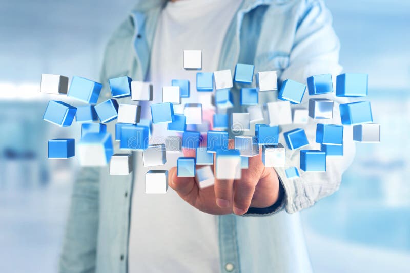 3d Rendering Blue and White Cube on a Futuristic Interface Stock Image ...