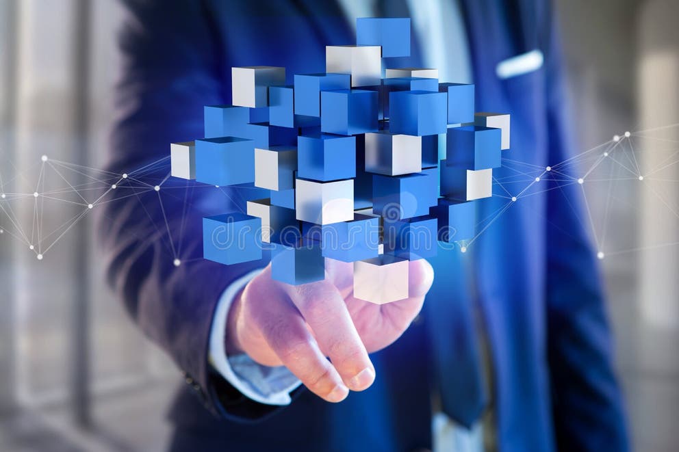 3d Rendering Blue and White Cube on a Futuristic Interface Stock Image ...