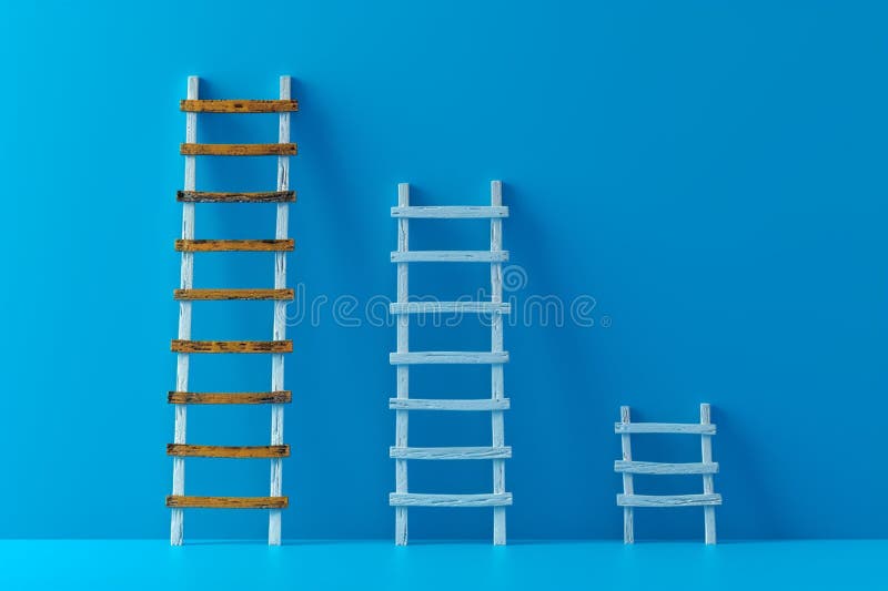 View 3D Rendering Ladder Achievement Concept on Blue Studio Background ...