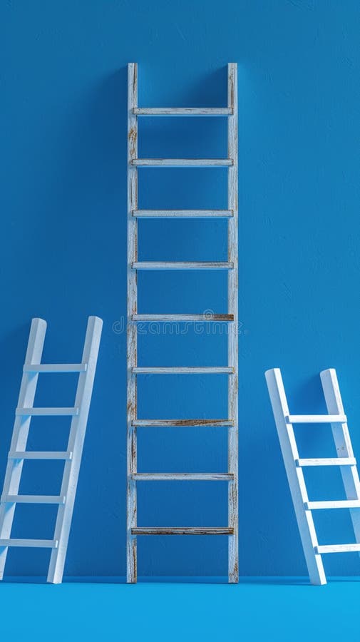 View 3D Rendering Ladder Achievement Concept on Blue Studio Background ...