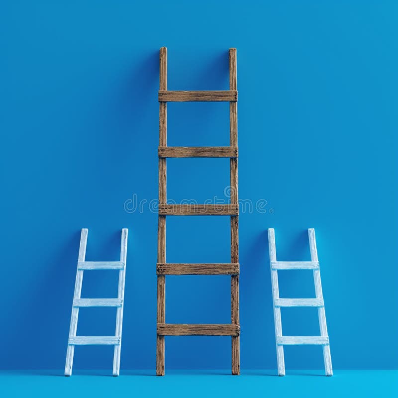 View 3D Rendering Ladder Achievement Concept on Blue Studio Background ...