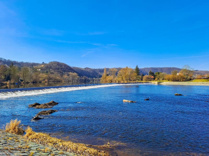 View of the Dam on the Berunka River on a Sunny Spring Day, Czech ...