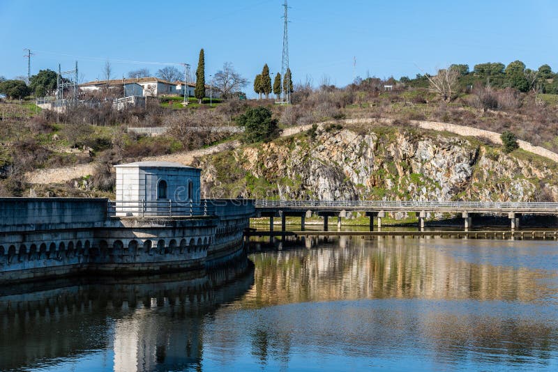 View of the Dam of El VIllar a Sunny Day in Madrid, Spain Stock Image ...