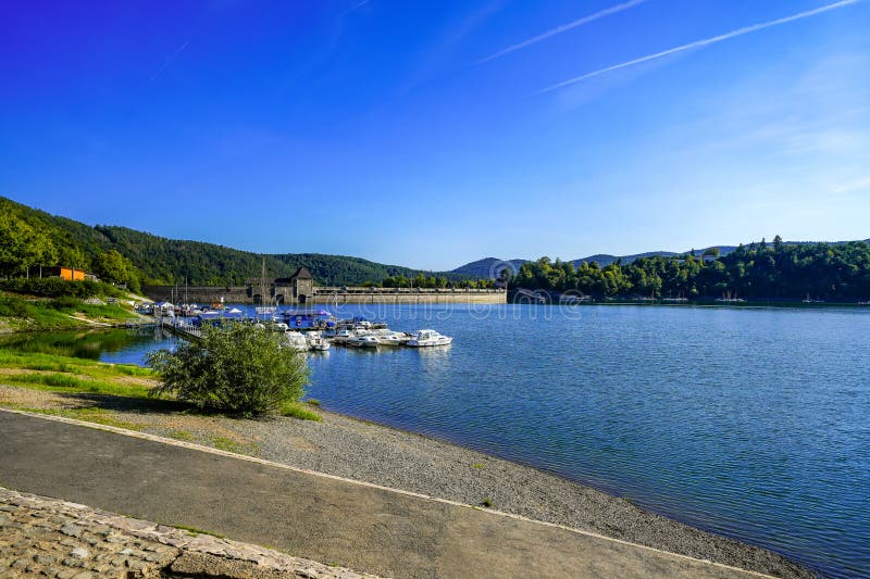 View of the Dam Wall at Edersee. Stock Image - Image of eder, nature ...