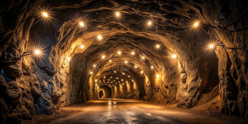 View of a Dark Empty Cave and Some Lights in the Tunnel AI-Generated ...