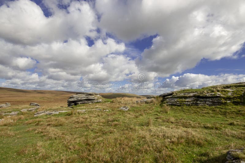 View of Dartmoor from Higher White Tor Stock Image - Image of wood ...
