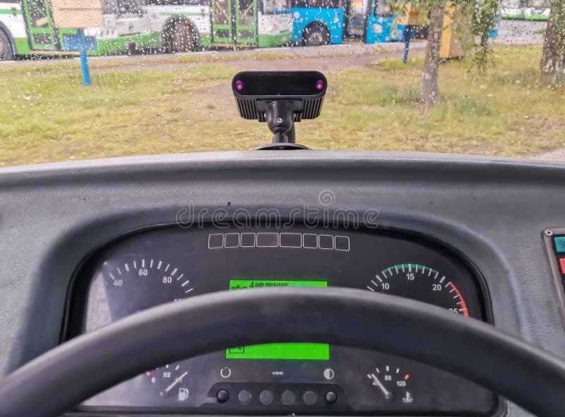 View of the Dashboard of the Bus from the Driver S Seat Stock Image ...