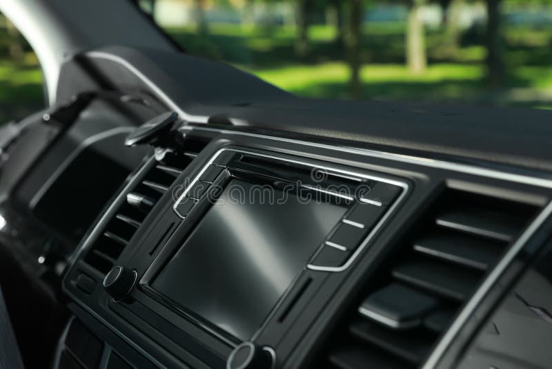 View of Dashboard with Navigation System in Modern Car Stock Photo ...