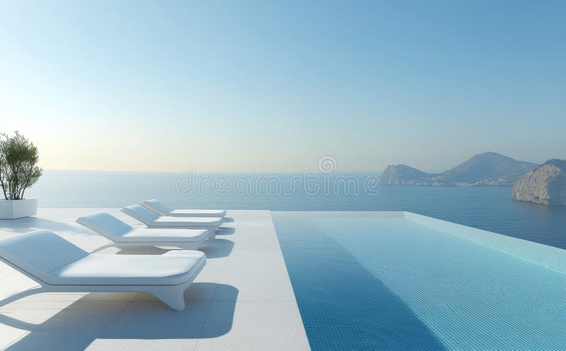 The View of a Daybed on a Terrace and the Infinity Pool is Framed by a ...