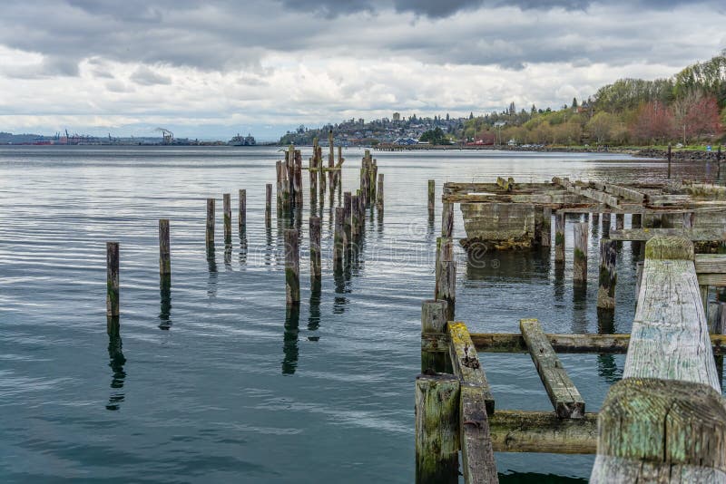 Decaying Pilings Landscape 5 Stock Image - Image of water, washington ...