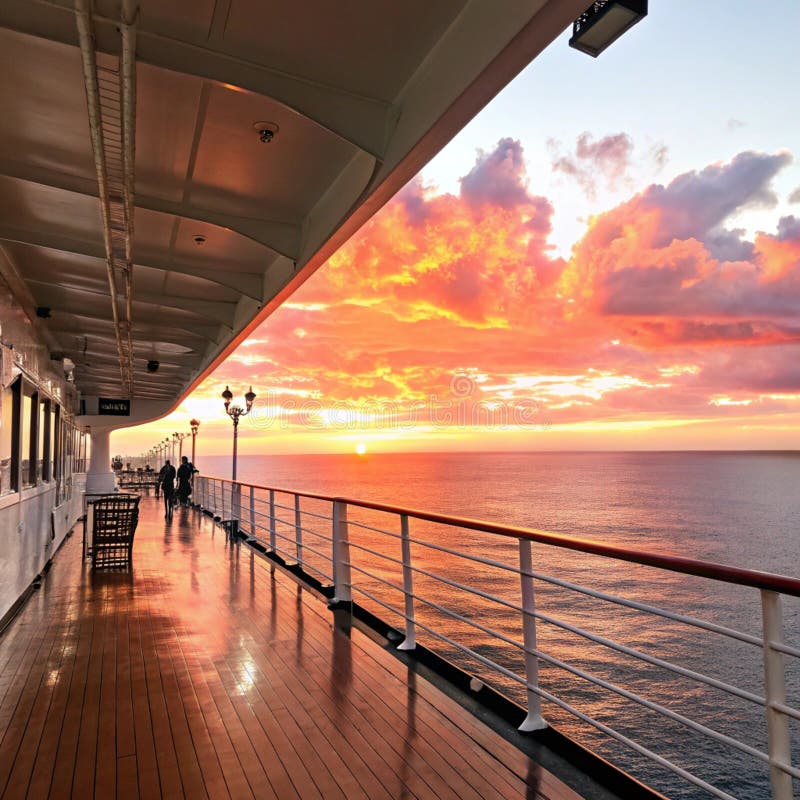 View from Deck of Cruise Ship. Beautiful Sunrise Under Water Stock ...