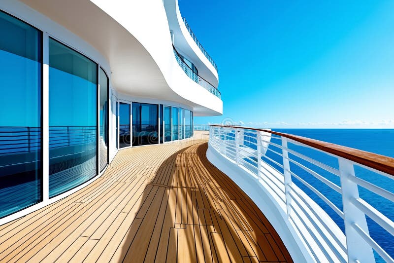 A View of the Deck of a Cruise Ship Looking Out Over the Ocean Stock ...