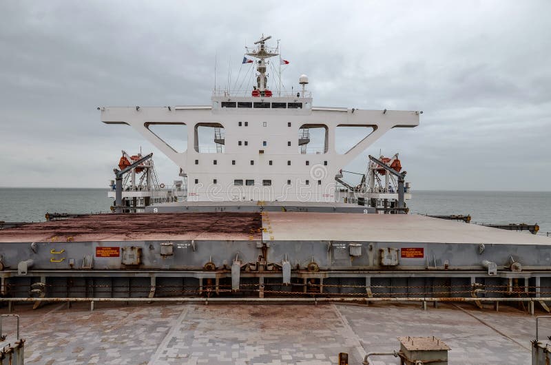 View from the Deck of a Freighter Transporting Ore at Sea Stock Photo ...