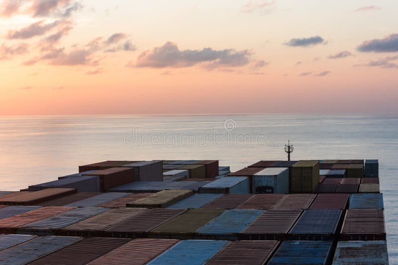 View on the Deck of Large Cargo Container Ship Loaded with Colorful ...