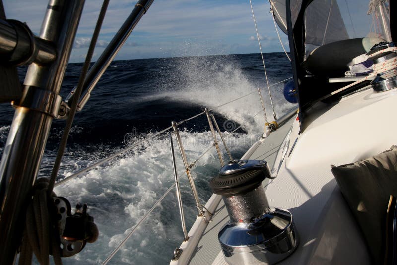 Amazing View To Yacht Sailing in Open Sea at Windy Day. Drone View ...