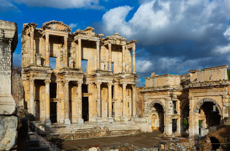 Library of Celsus and the Gate of Augustus in Ephesus, Turkey Stock ...