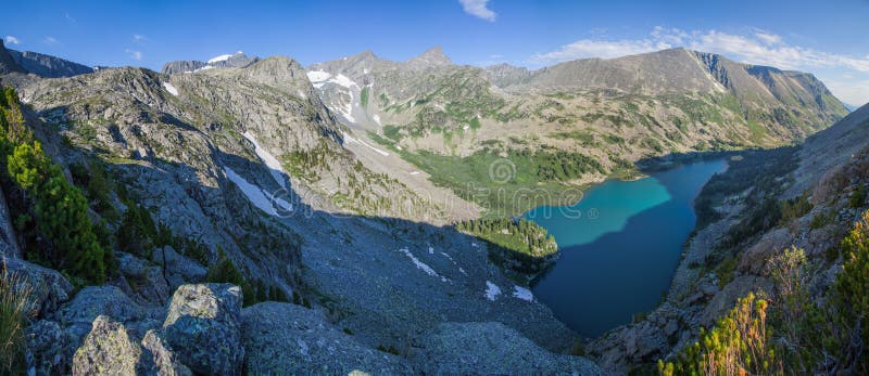 View of a Deep Mountain Gorge with a Lake Stock Image - Image of rock ...