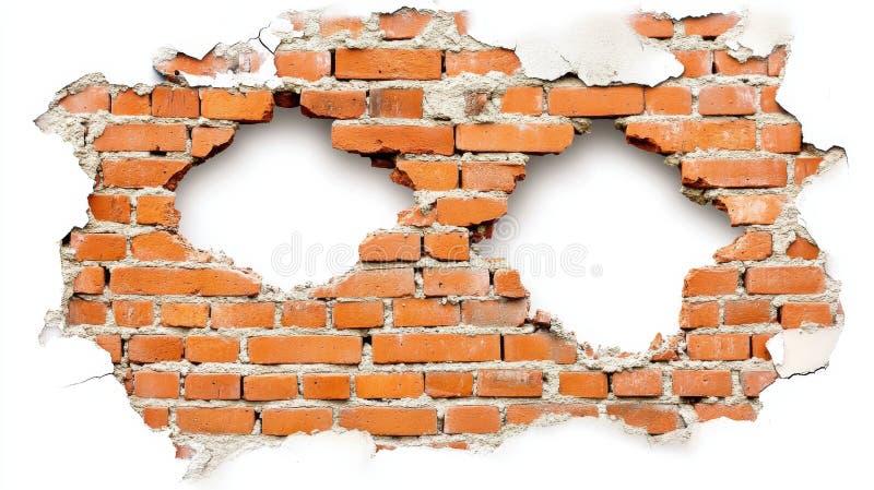View of a Demolished Brick Building Wall with Rubble Pile on White ...