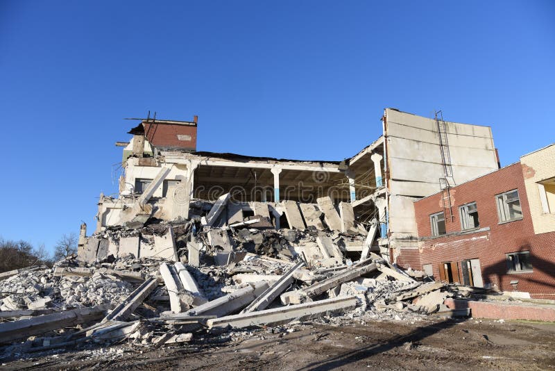 View of the Demolition of a Multi-storey Building. Dismantling and ...