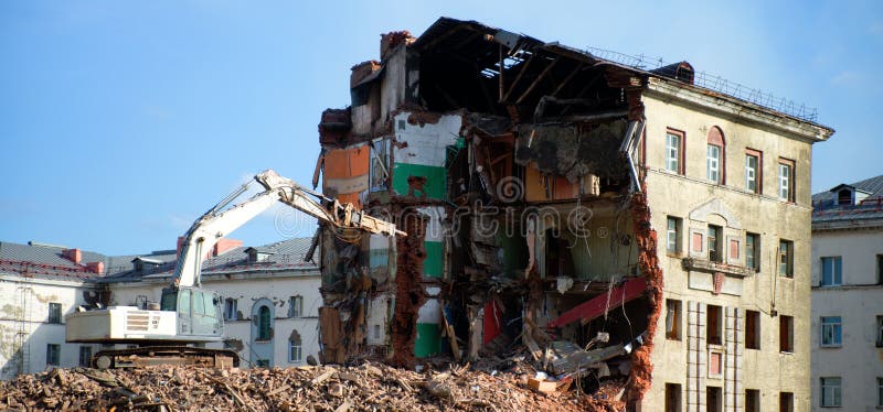 Dismantling and Demolition of Buildings and Structures. Stock Image ...