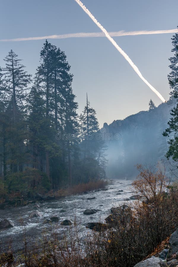 View of Dense Cloud Following the River Path with Clear Skies Stock ...