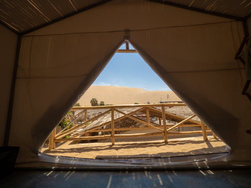 View of Desert Sand Dunes from Inside Tent Stock Photo - Image of peru ...