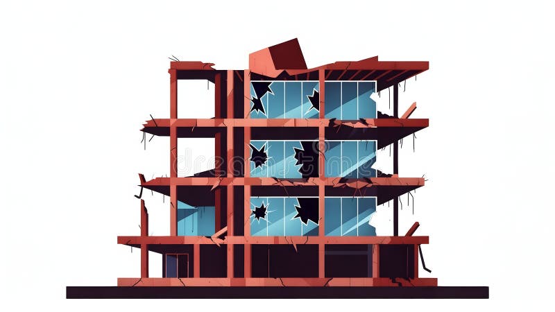 View of Destroyed Building with Collapsed Walls and Smashed Windows ...