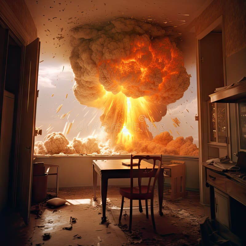 View from Destroyed House Room on Terrible War Bomb Explosion. Atomic ...
