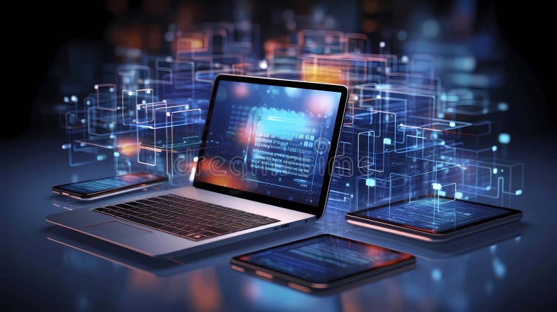 View of a Devices Connected To a Technology Interface - 3d Render ...