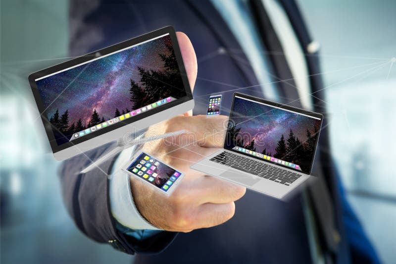 Devices Like Smartphone, Tablet or Computer Flying Over Connection ...