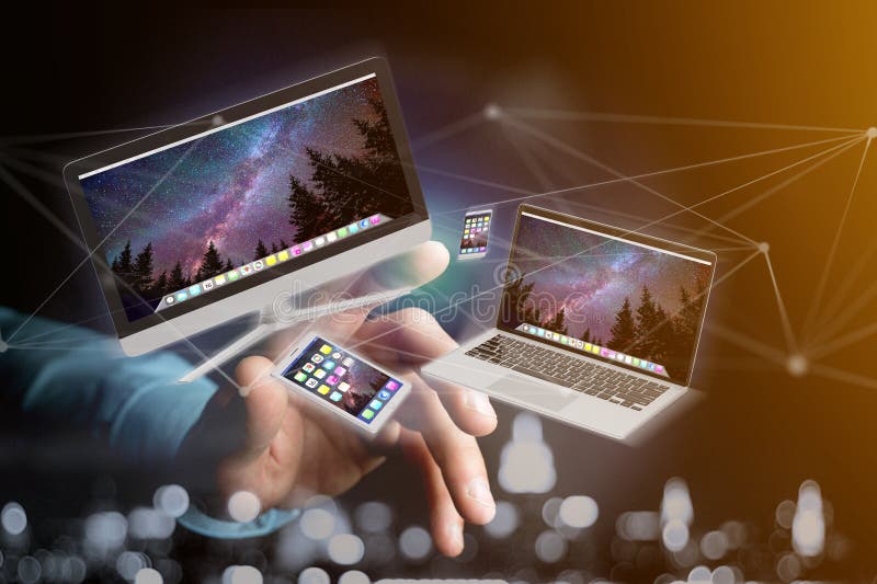 Devices Like Smartphone, Tablet or Computer Flying Over Connection ...