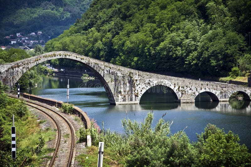 View of the Devil S Bridge in Lucca, Italy Stock Image - Image of ...