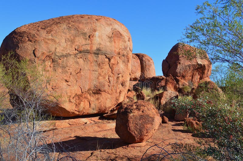 A View of the Devils Marbles in the Red Heart of Australia. Stock Photo ...
