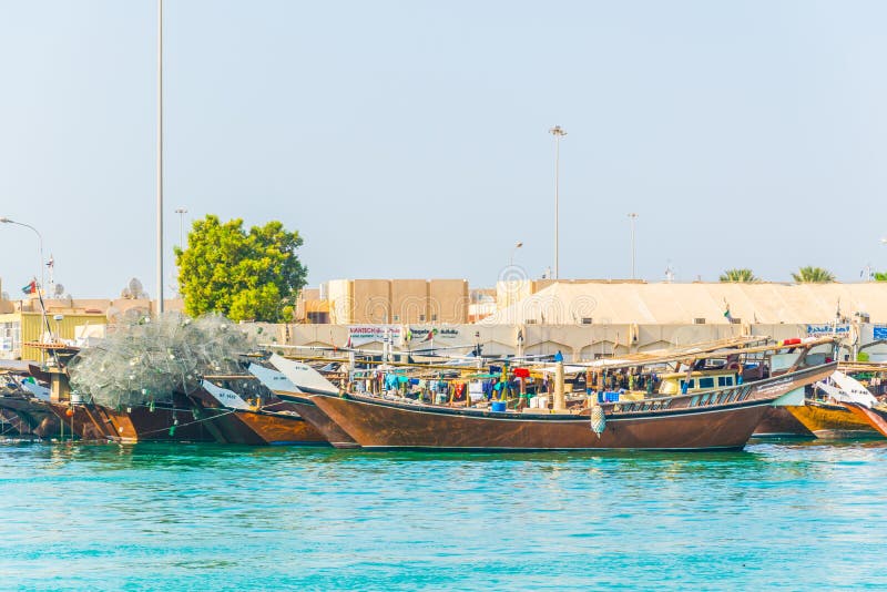View of a Dhow Port in Abu Dhabi, UAE Stock Photo - Image of fish ...