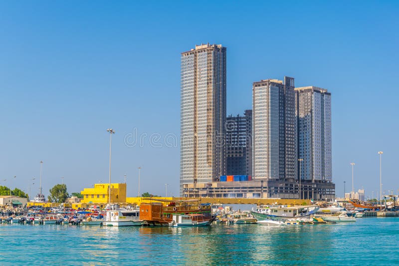 Dhow Port & Cityscape of Old Dubai Stock Photo - Image of creek ...