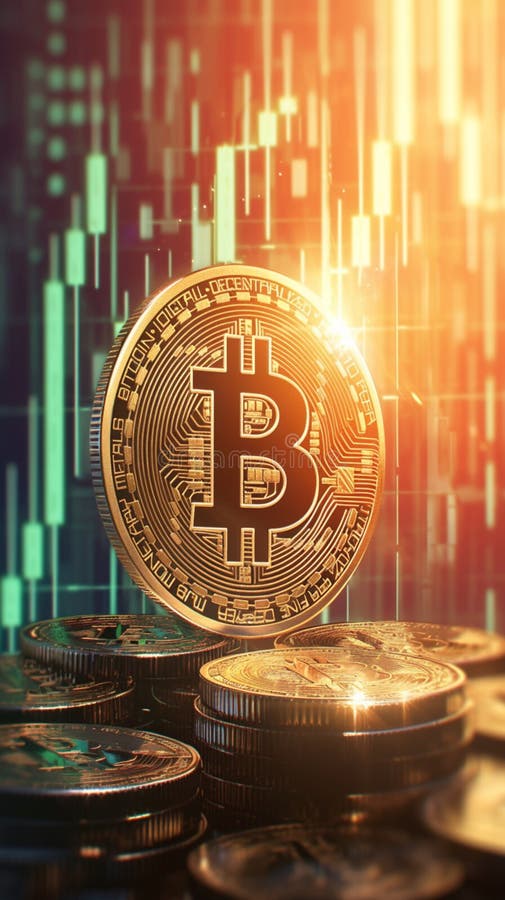 View Digital Currency Gold Bitcoins with Candle Chart, Conceptual ...