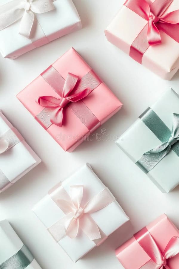 View Directly from Above of Colorful Wrapped Gift Boxes on White ...