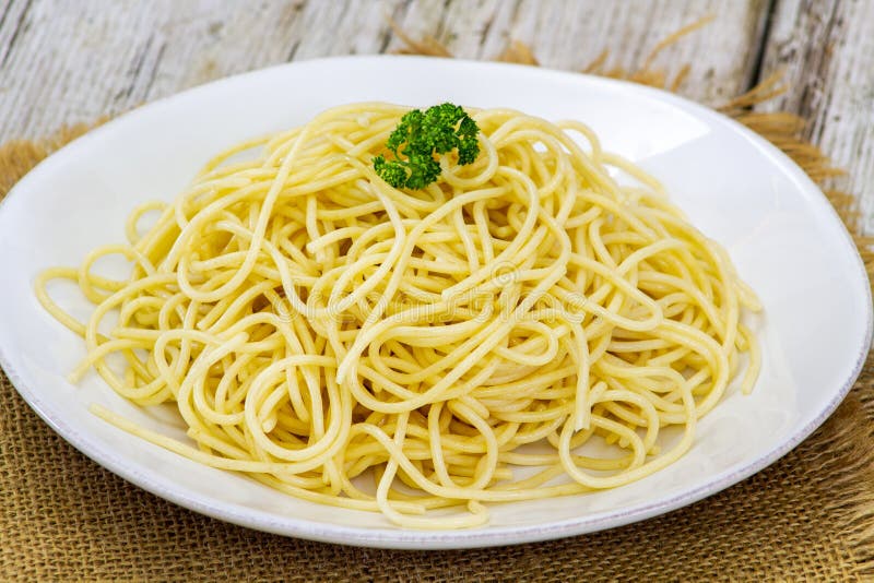 Dish of Plain Cooked Spaghetti on a Table Stock Image - Image of nature ...