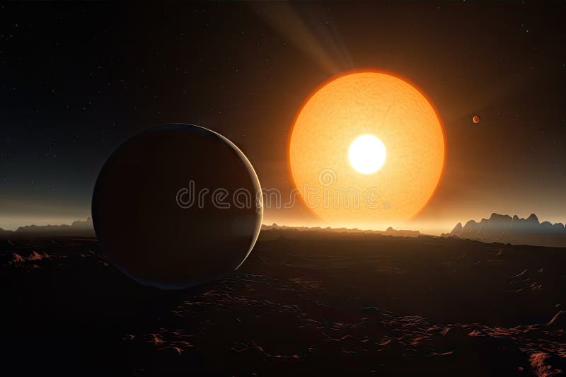 View of Distant Exoplanet, with Solar Eclipse in Progress Stock ...