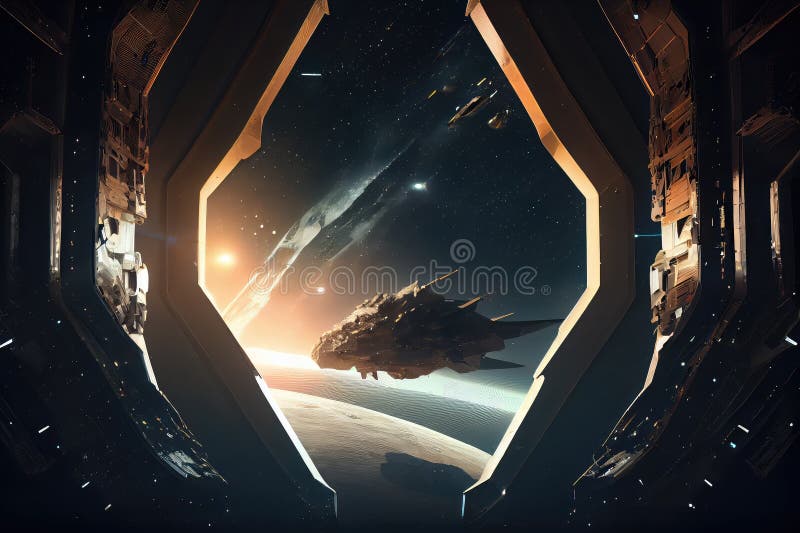 View of Distant and Unfamiliar Star System, with Futuristic Spaceship ...