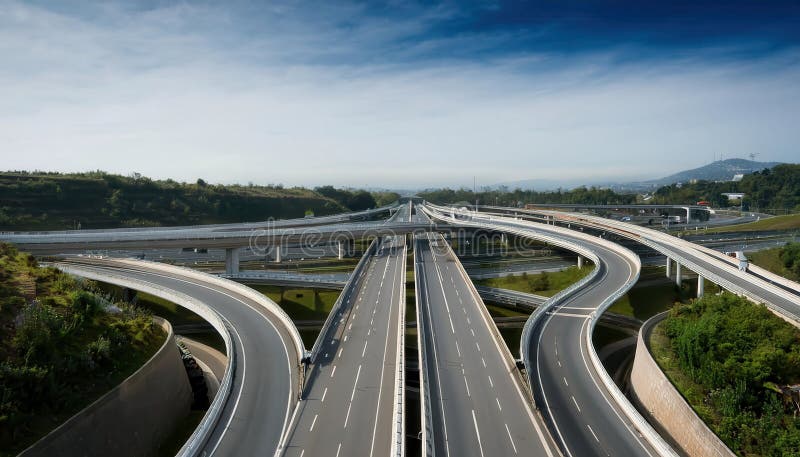View of a Divided Highway with Three Branching Paths and Surrounding ...