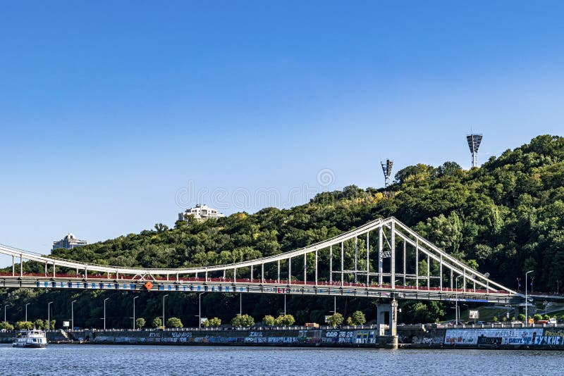 The View on the Dnipro River Bridge in Kyiv City Stock Photo - Image of ...