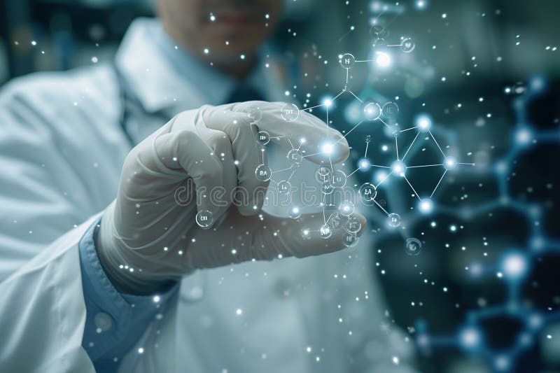 View of a Doctor Touching Molecule Structure Stock Illustration ...