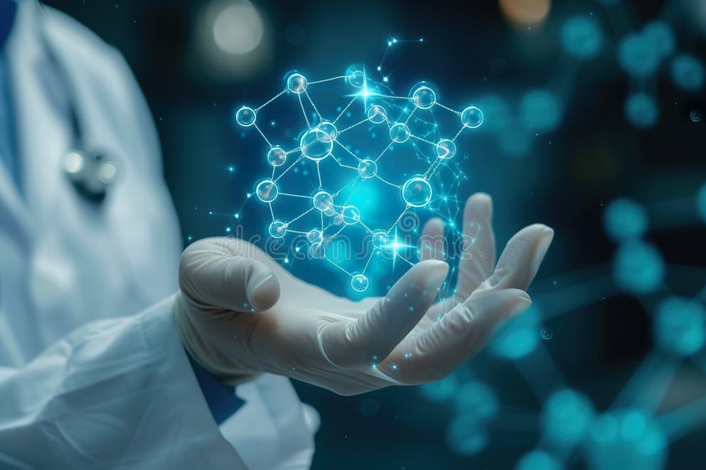 View of a Doctor Touching Molecule Structure Stock Illustration ...