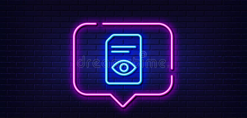 View Document Line Icon. Open File Sign. Neon Light Speech Bubble ...