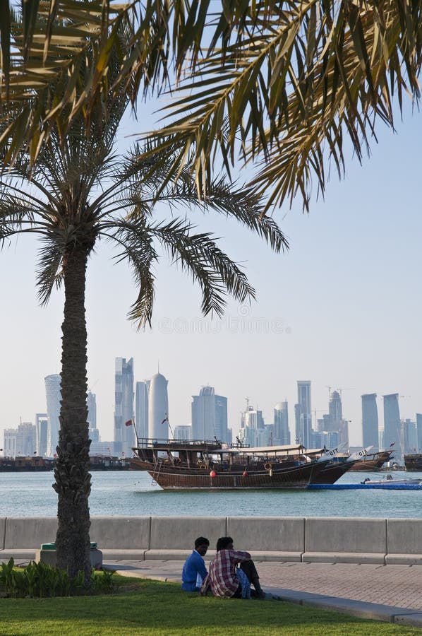 View of Doha Qatar with Boats and Skyline Editorial Photo - Image of ...