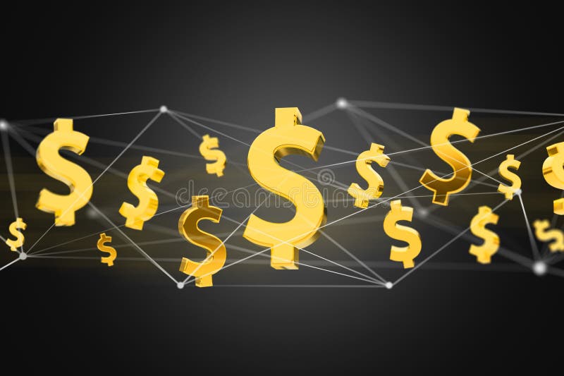 Dollar Sign Flying Around a Network Connection - 3d Render Stock ...